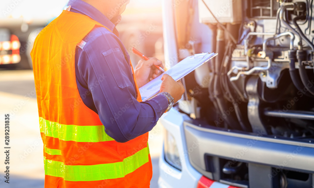 Preforming a pre-trip inspection on a truck,Concept preventive ...