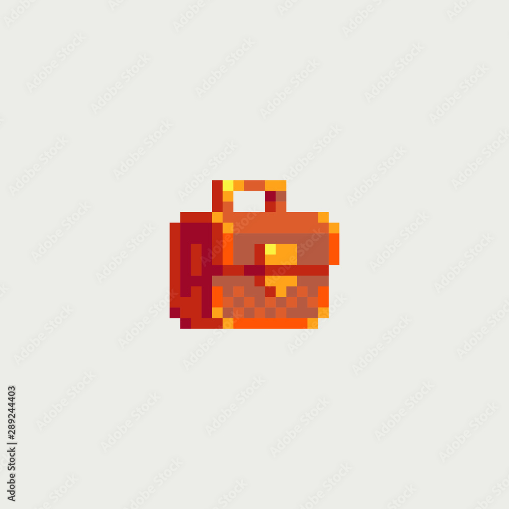Retro suitcase, ravel bag pixel art icon. Shop symbol design for logo ...