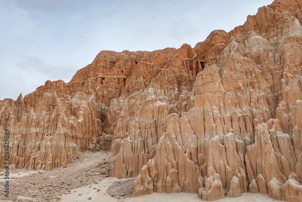 Cathedral Gorge State Park landscape of tan colored spires and rock ...