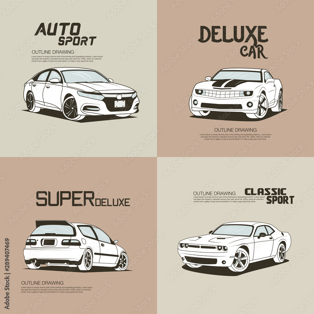 Retro modification car design.Isolated outline drawing vector ...