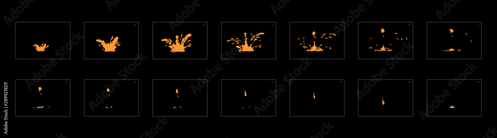 liquid splash animation effect. Sprite sheet of liquid splash ...