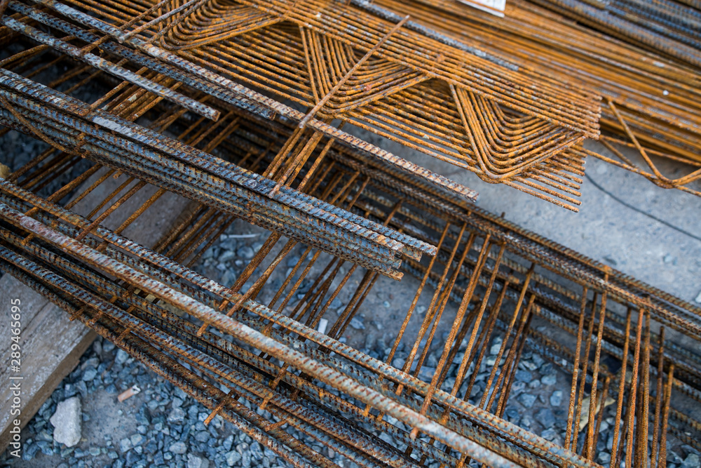 Industrial background. Rebar texture. Rusty rebar for concrete pouring ...