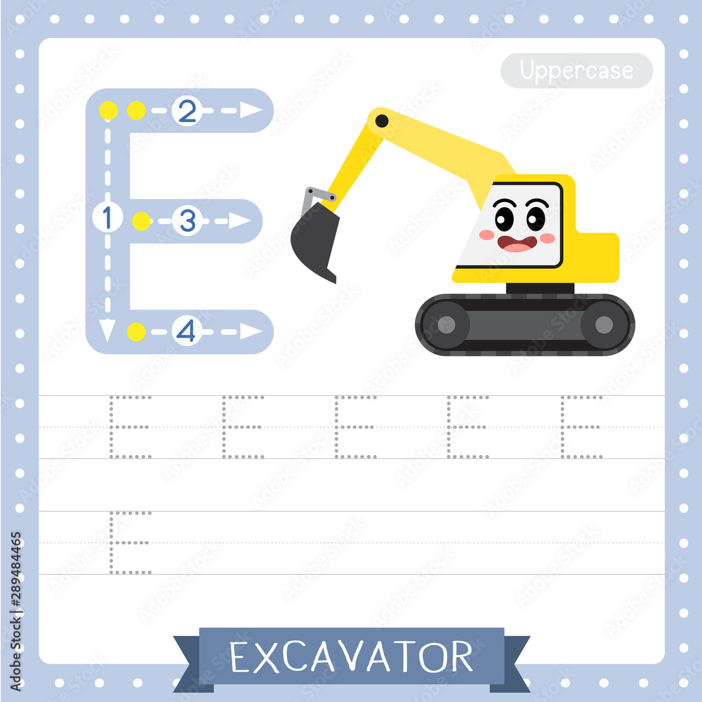Letter E uppercase tracing practice worksheet. Excavator Stock Vector ...