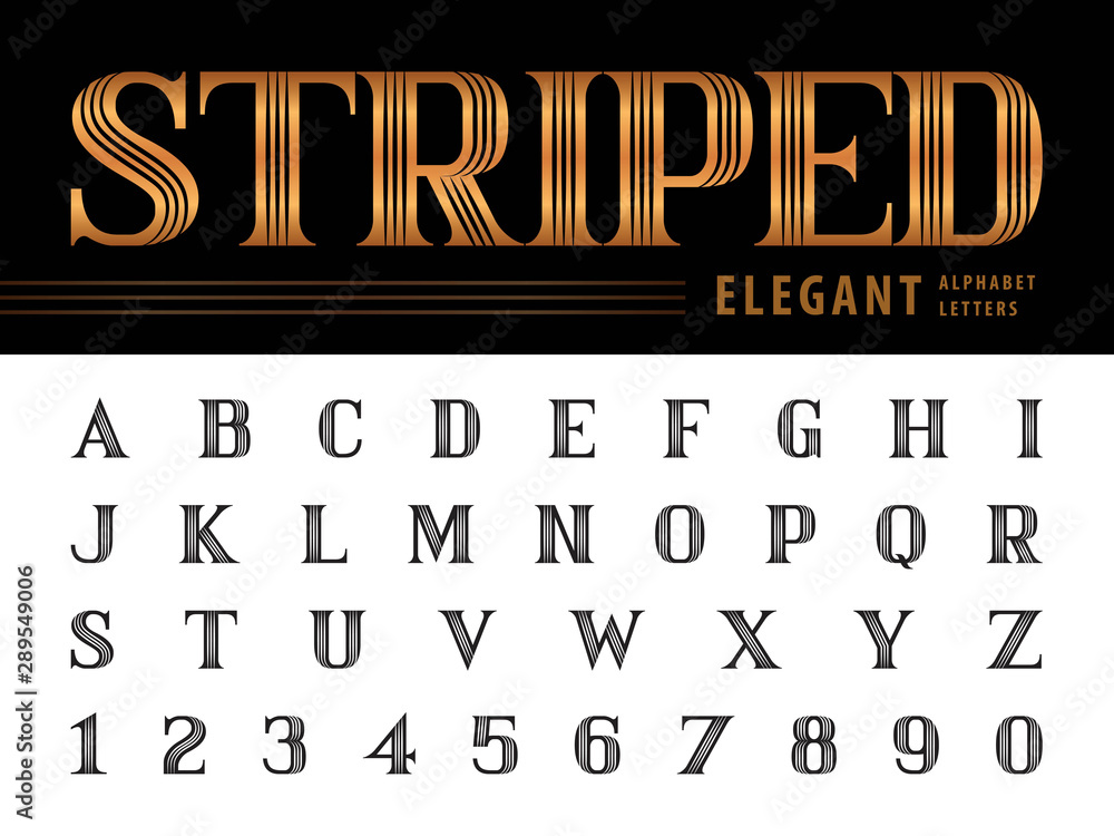 Elegant Alphabet Letters & numbers,Triple Line Stripes fonts Stock ...