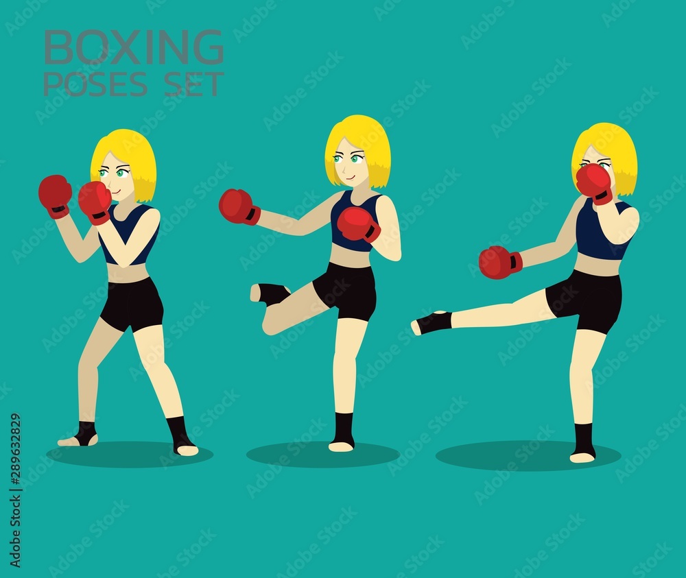 Low Kick Manga Boxing Poses Set Cartoon Vector Illustration Stock ...