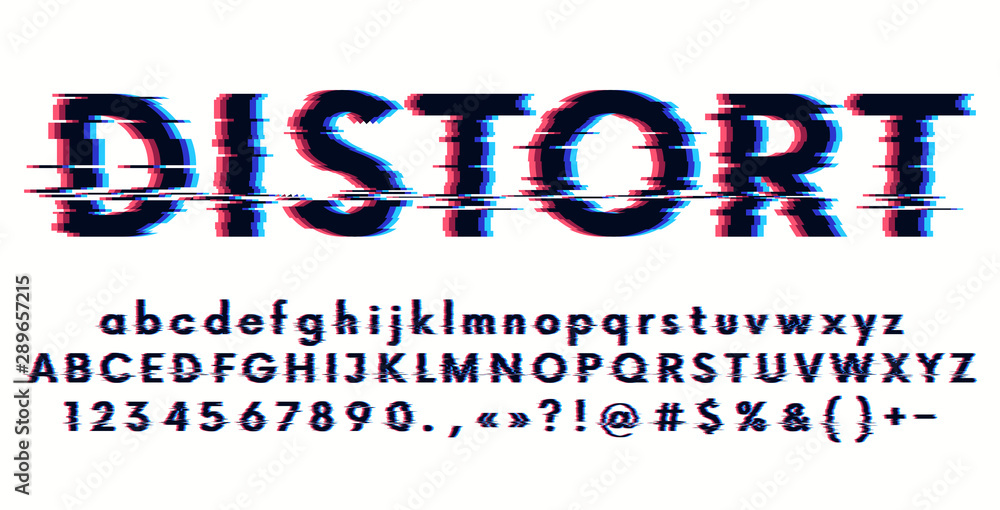 Futuristic digital distortion stylized alphabet, glitch font with ...