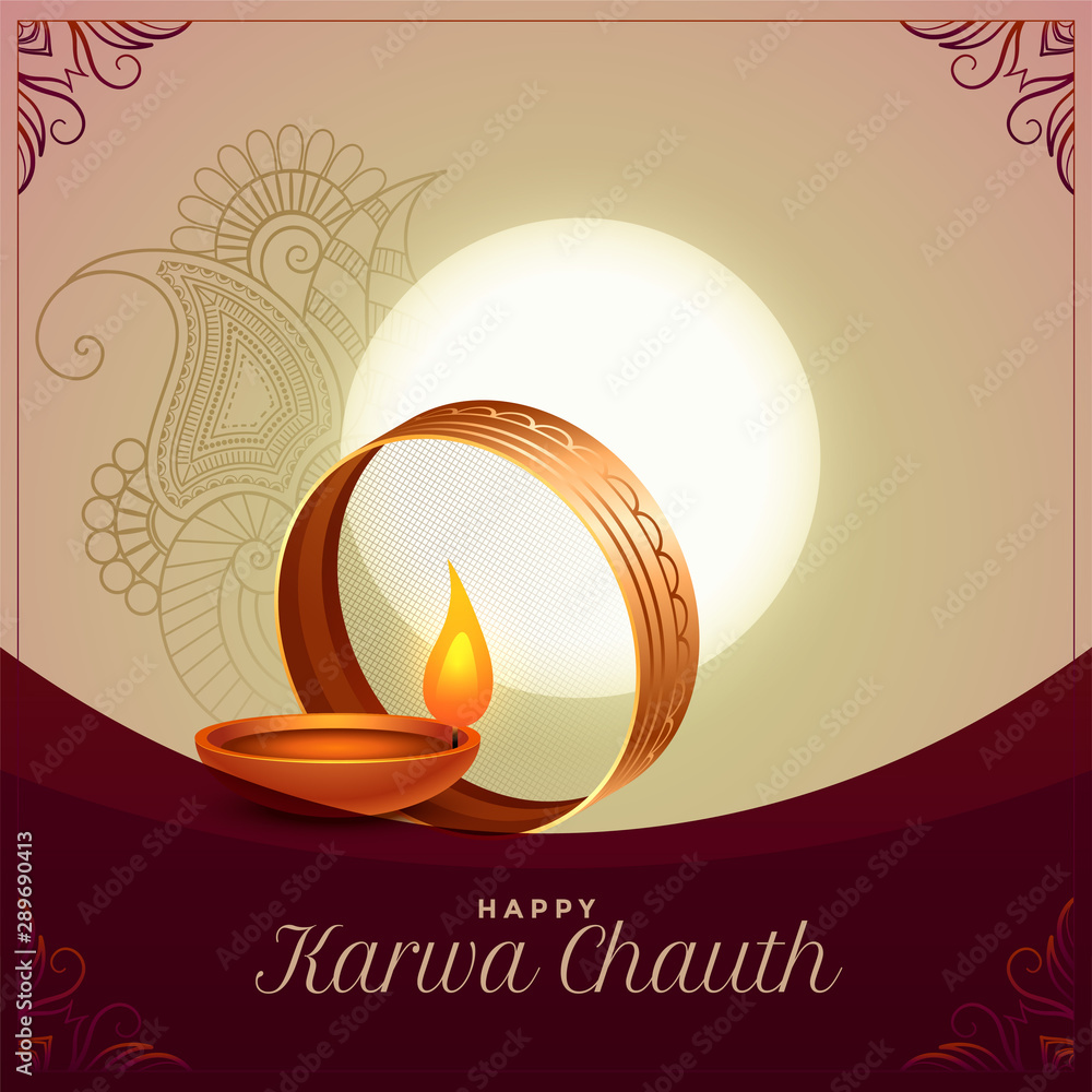 karwa chauth festival ceremony greeting background design Stock Vector ...