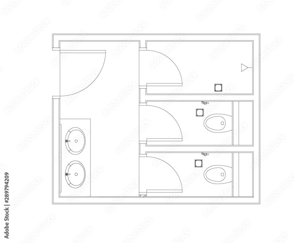 Toilet layout plan using the CAD drawing method. The layout complete ...