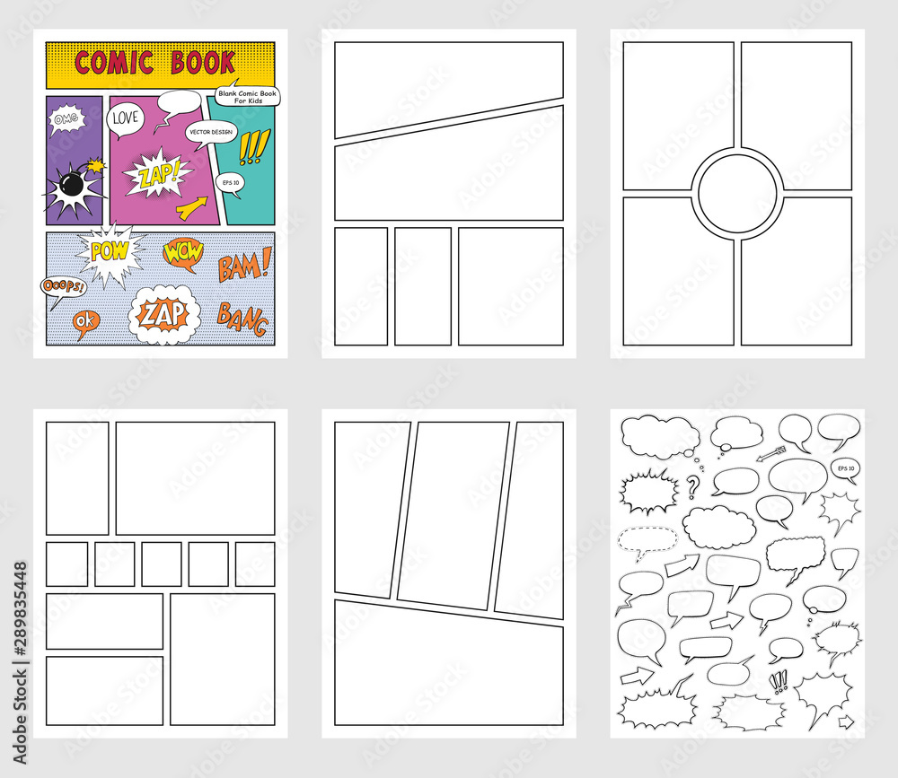 comic book Blanks set, text speech bubbles , Comic magazine cover ...