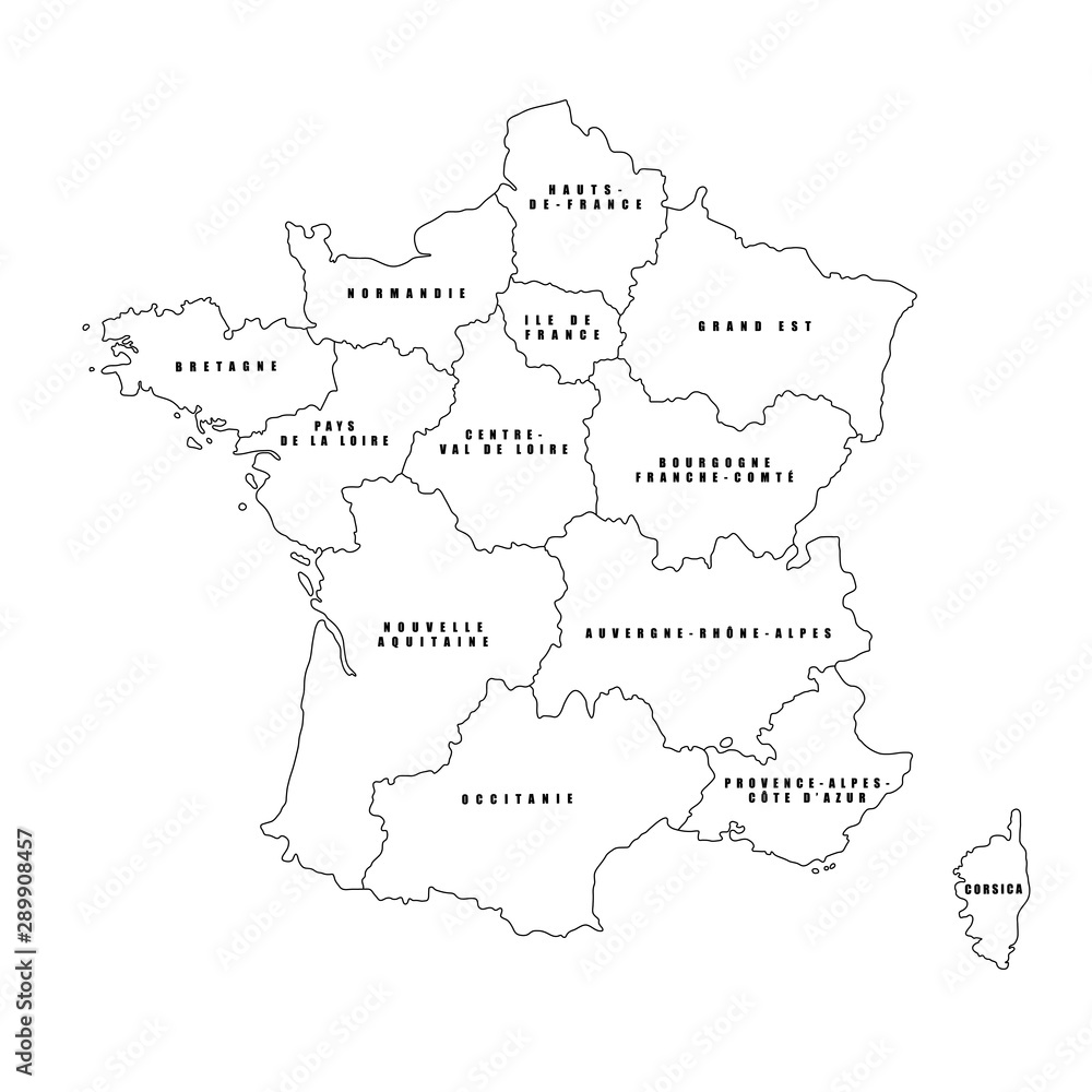 France regions black outline map. Vector map. French regions.. Stock ...