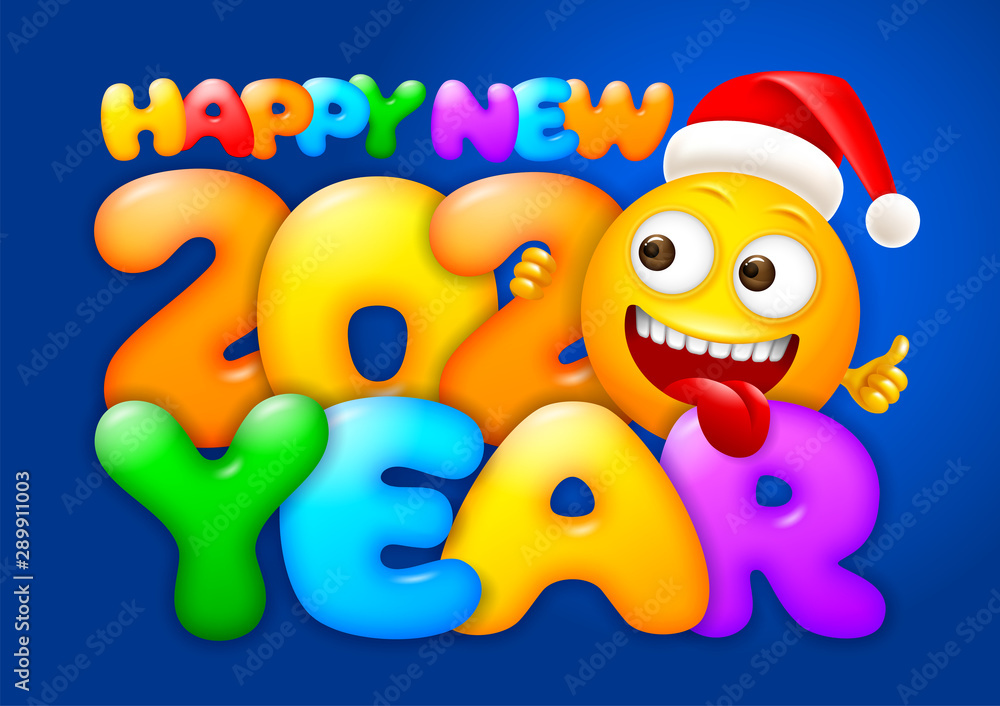 Happy New Year 2020 greeting. Lettering with cute plump and glossy ...