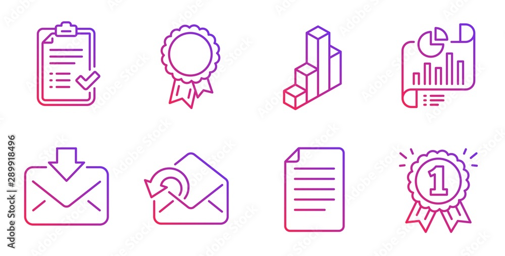 3d chart, Send mail and File line icons set. Success, Approved checklist and Incoming mail signs ...