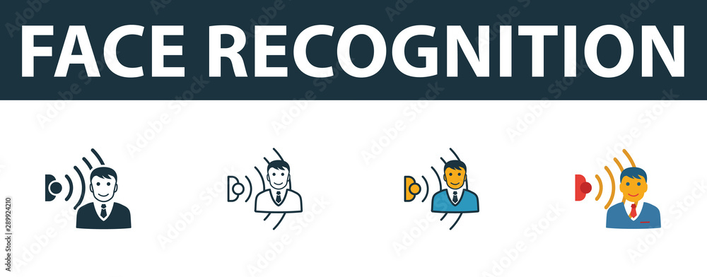 Face Recognition icon set. Four simple symbols in diferent styles from ...