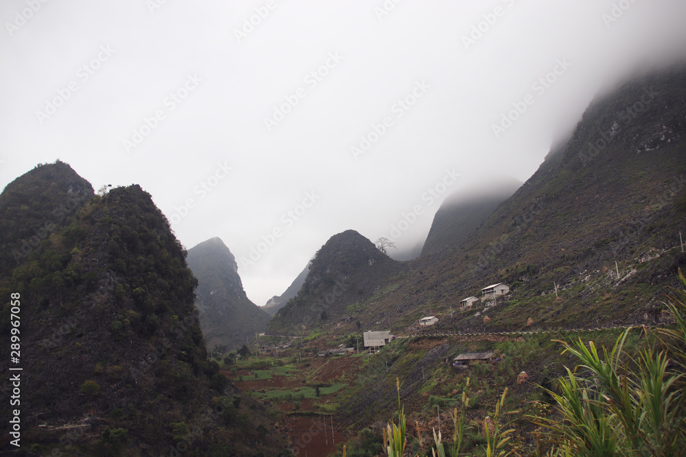 Cinematic landscape scenery of mountains in Dong Van Karst Plateau ...