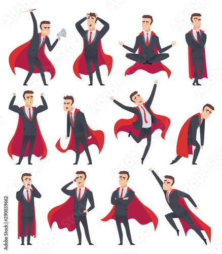 Businessman superheroes. Male characters in action poses of superheroes ...