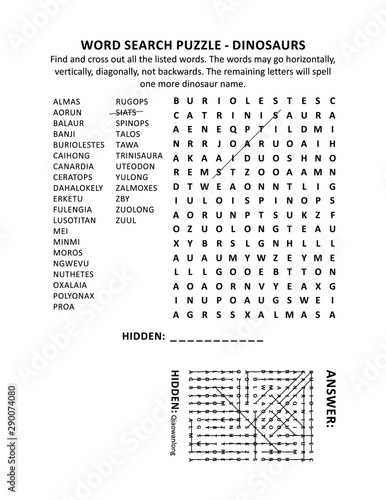 Dinosaurs word search puzzle (suitable both for kids and adults ...