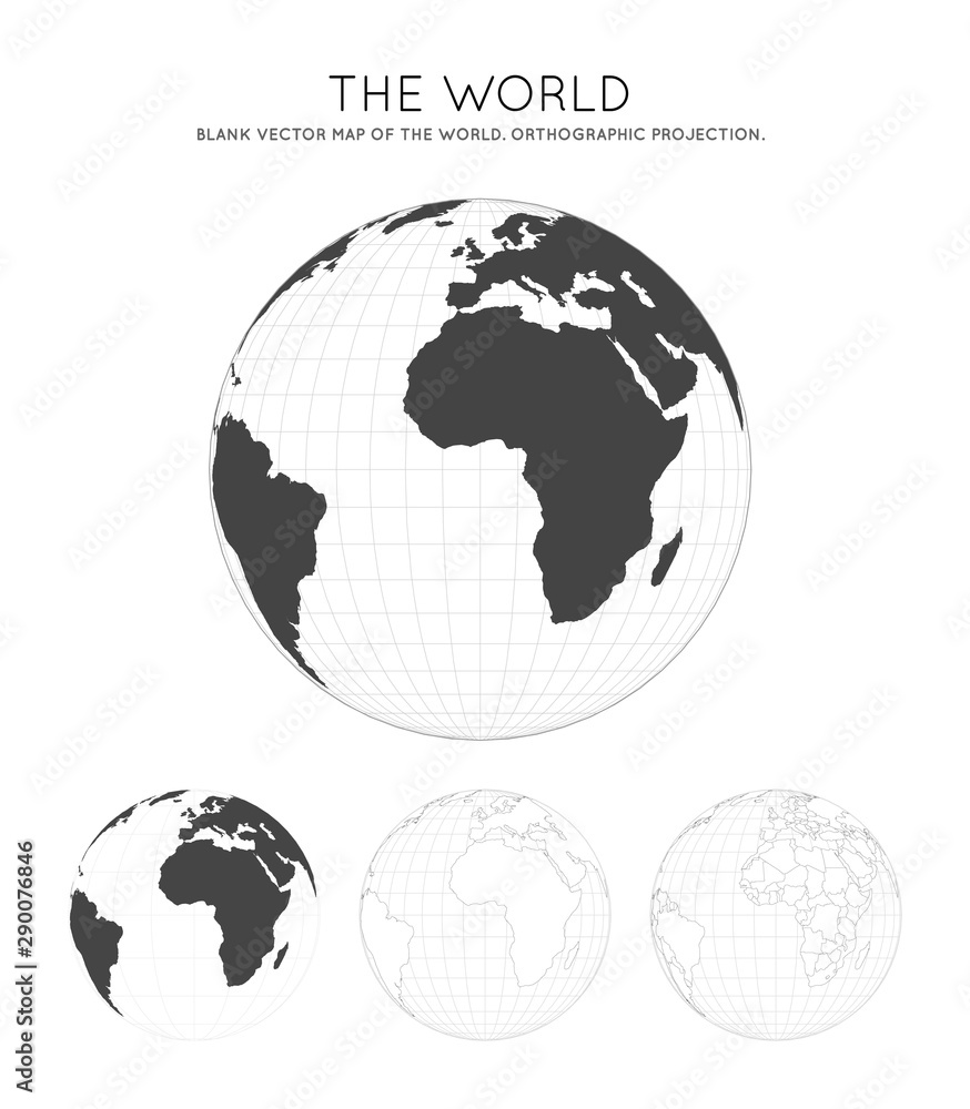 Map of The World. Orthographic projection. Globe with latitude and ...