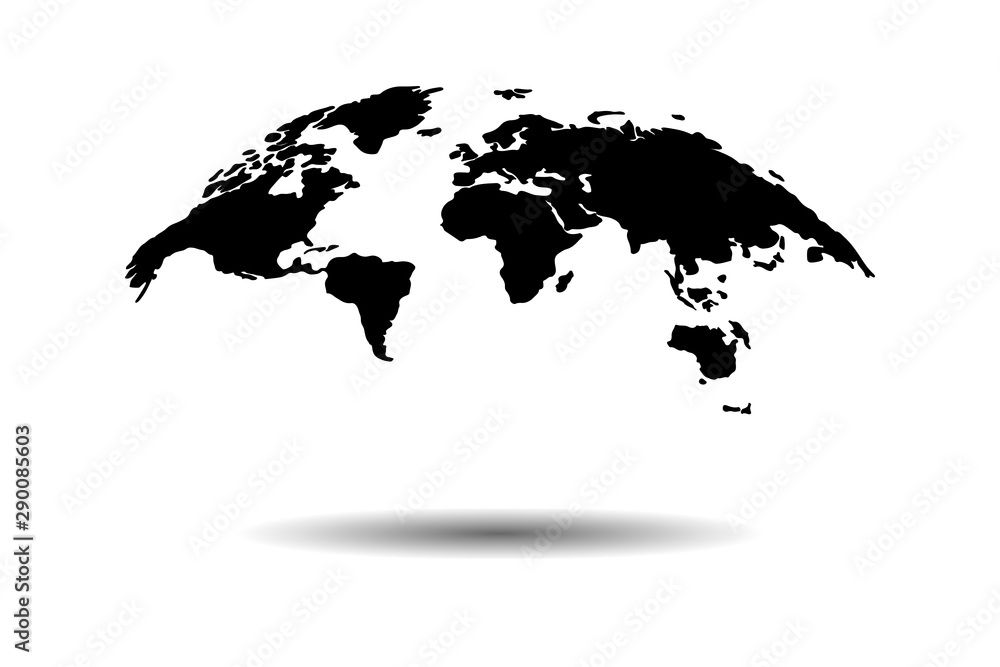 World 3d map vector, isolated on white background with shadow. Black ...