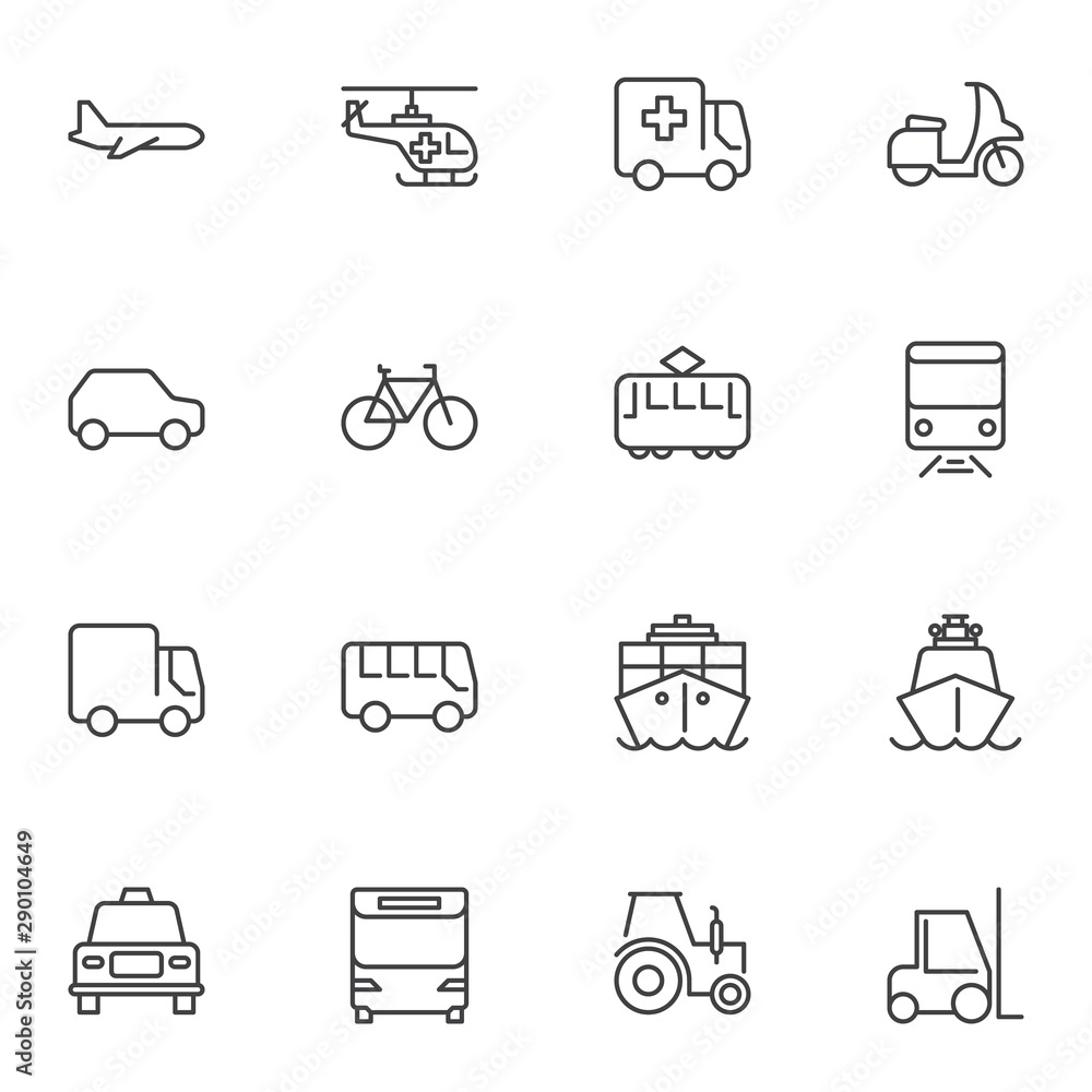 Public transport line icons set. linear style symbols collection ...