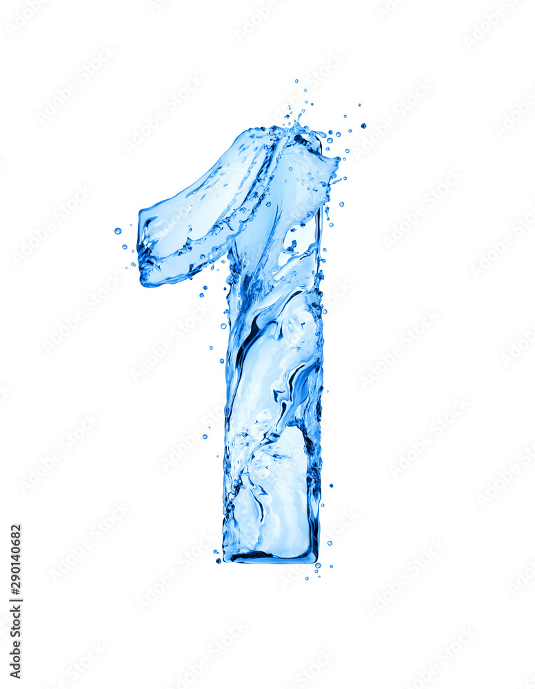 Number 1 made of water splashes, isolated on a white background Stock ...