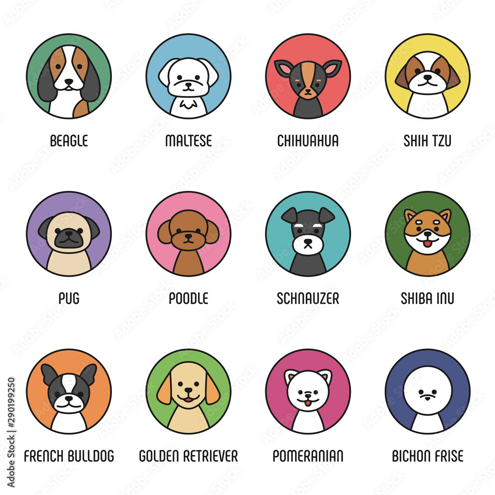 Cute dog face icons. flat design style minimal vector illustration ...