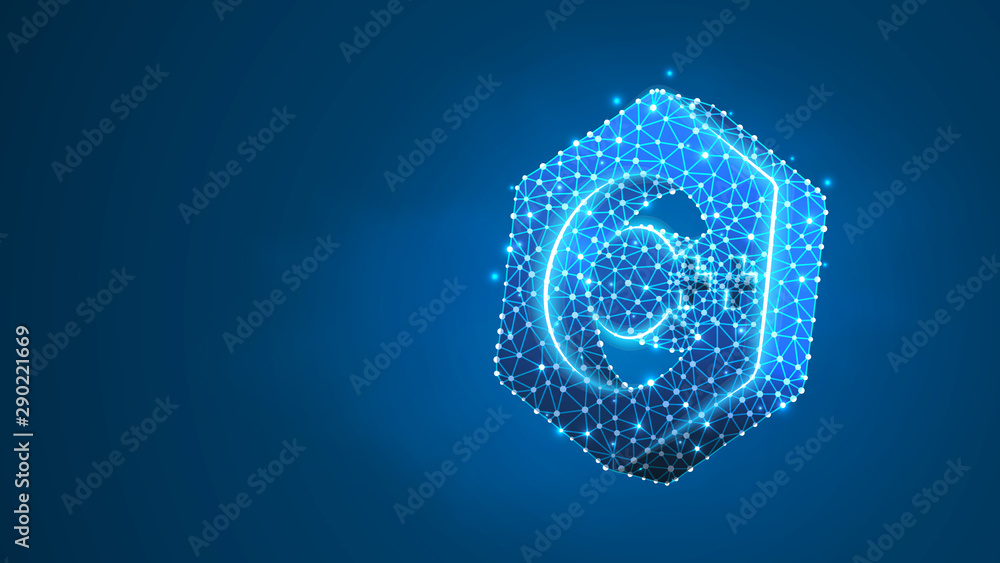 C plus coding language sign. Device, programming, developing concept. Abstract, digital ...