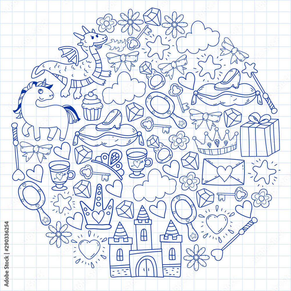 hand-drawn princess doodles. vector. Cartoon Stock Vector | Adobe Stock