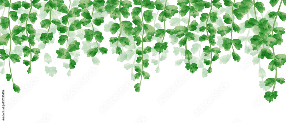 Wallpaper of hanging leaves in green watercolor illustration. Stock ...