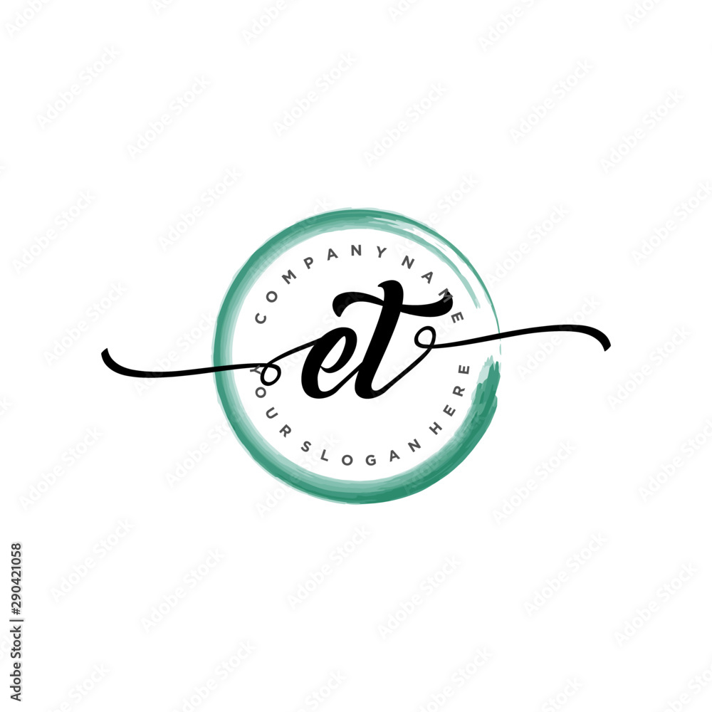 TE initial handwriting logo template. round logo in watercolor color ...