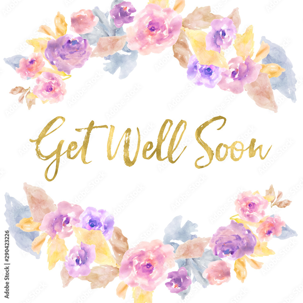 Watercolor Flower Wreath Background With Get Well Soon Text Stock ...