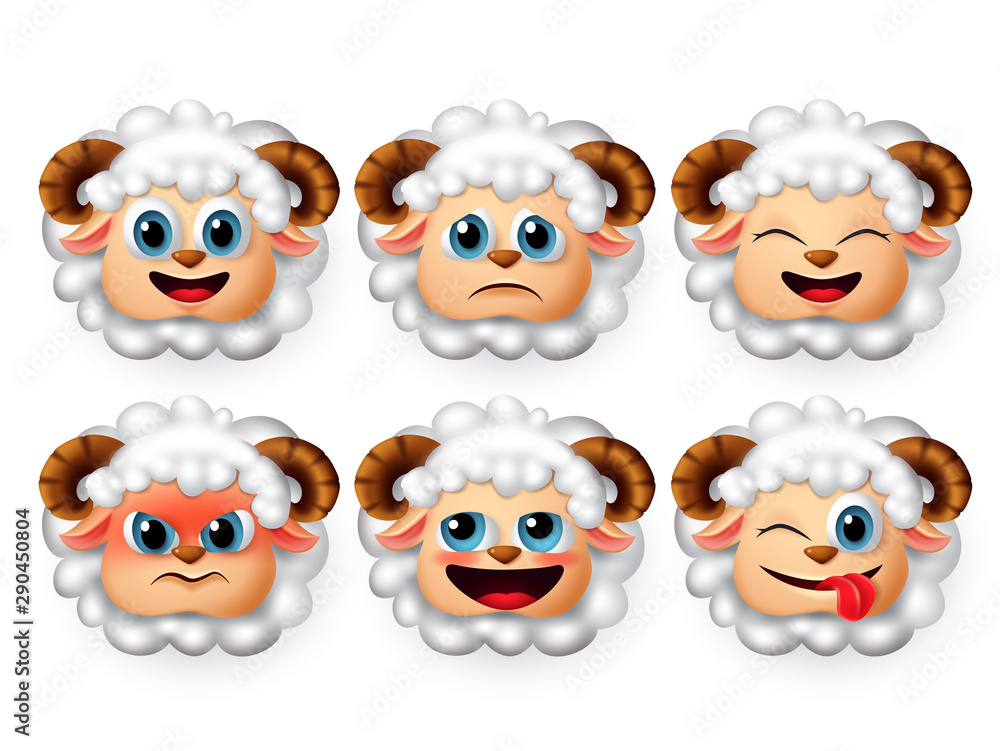 Sheep emoticon and emojis vector set. Sheeps or lamb face emoticons ...