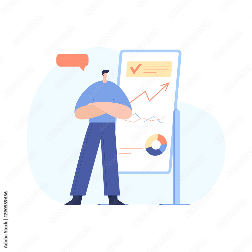 Vector de Stock Modern businessman interacting with charts and ...