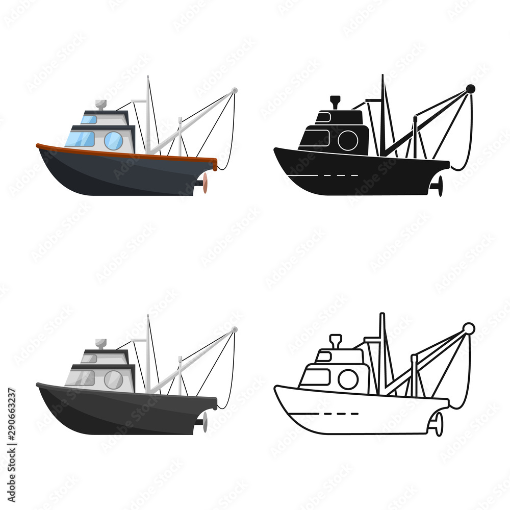 Vector illustration of fishery and trawler logo. Set of fishery and tug ...