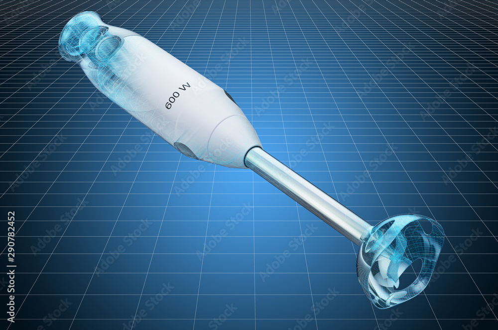 Visualization 3d cad model of immersion blender, blueprint. 3D ...
