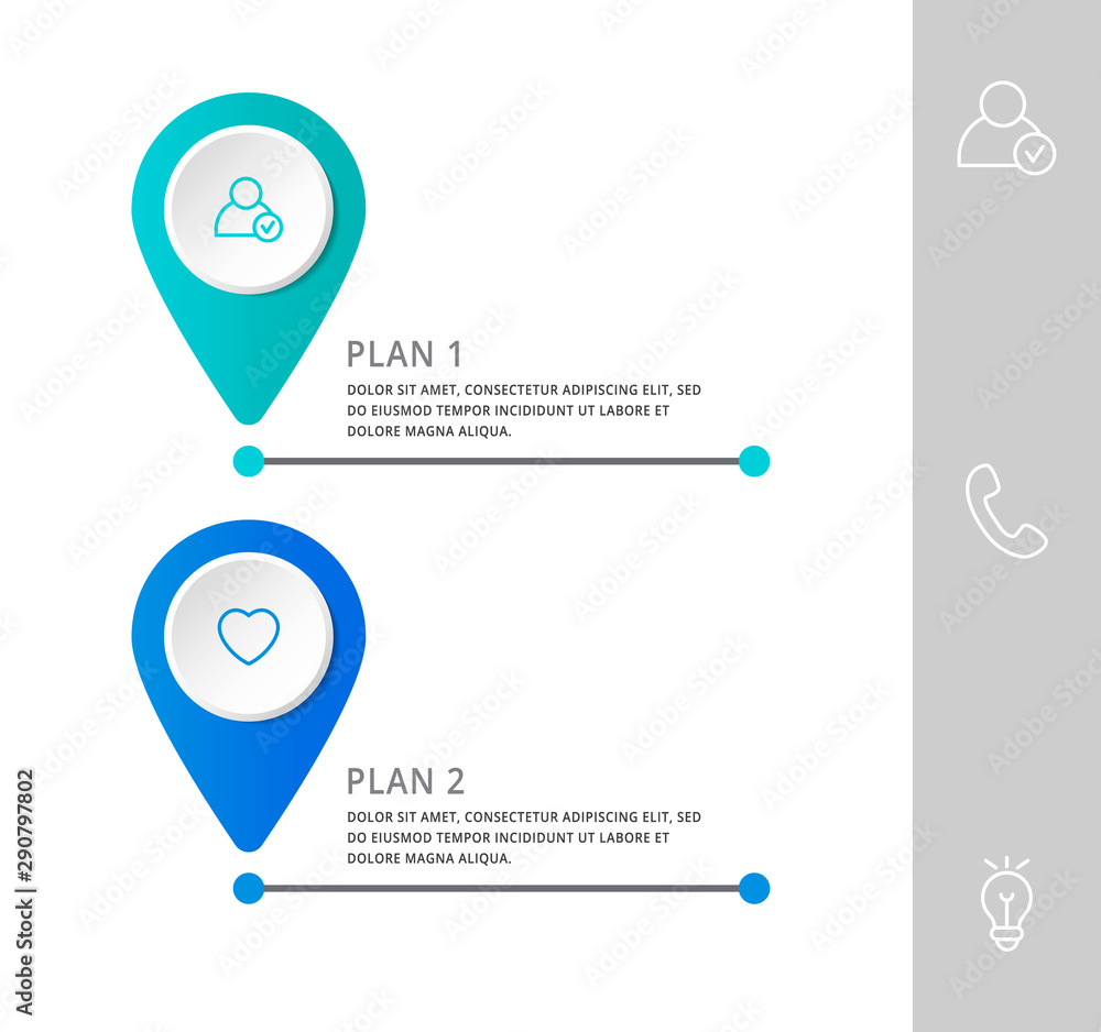 Vector modern infographic flat template pin for two paper label ...