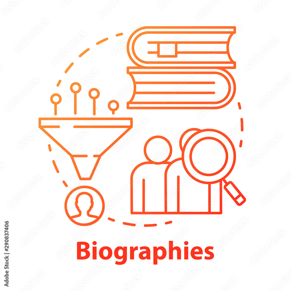 Biographies red concept icon. Life history idea thin line illustration ...