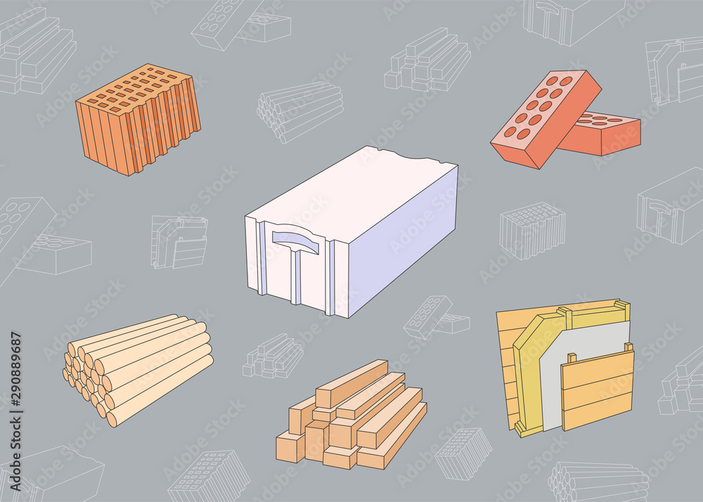 Building construction materials Icons set - Vector color symbols and ...