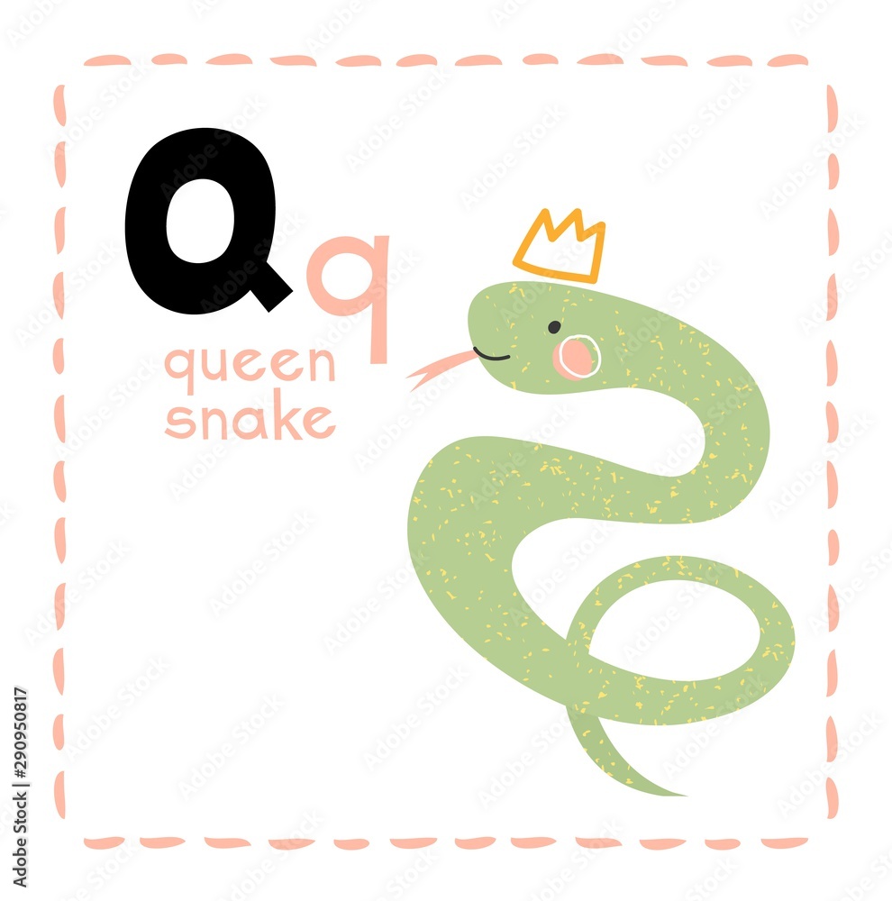 Alphabet letter Q for Queen Snake for teaching kids with upper and ...