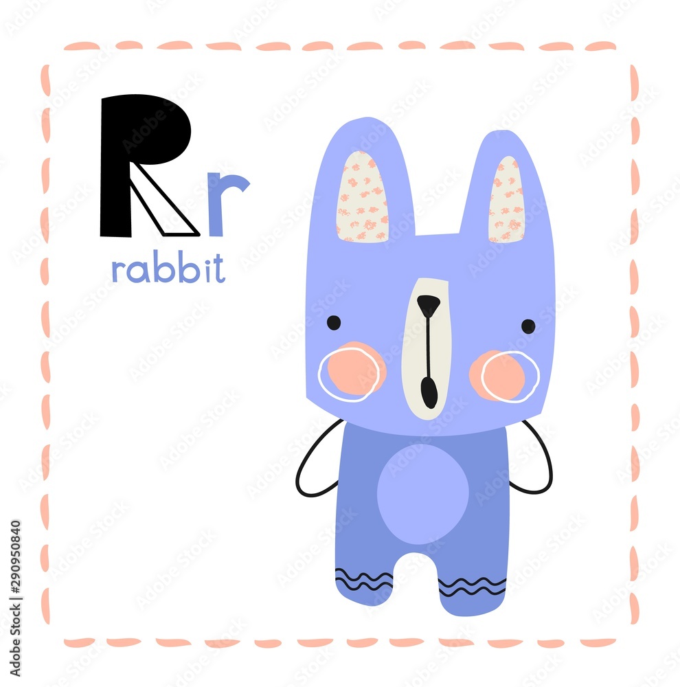 Alphabet letter R for Rabbit for kids with upper and lower case letters ...