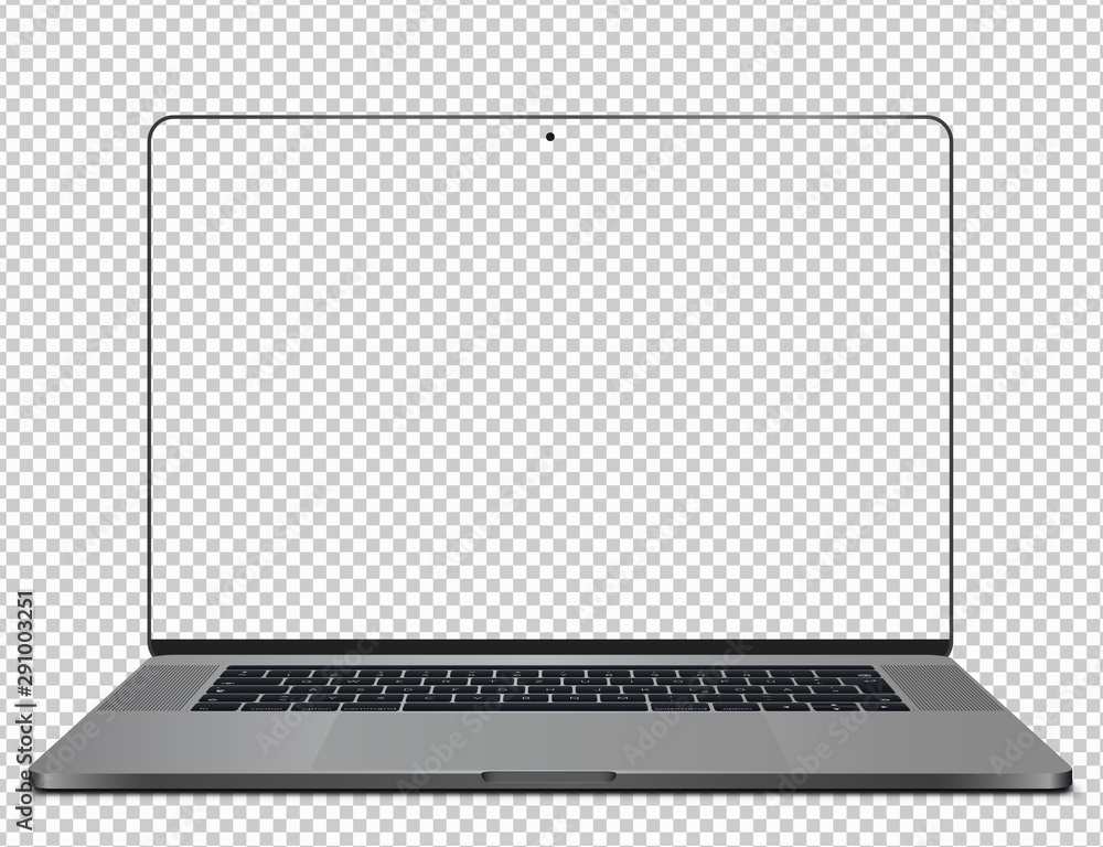Stock-Vektorgrafik „Realistic laptop with transparent screen. Laptop mockup, vector graphic ...