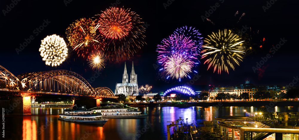Cologne Cathedral and Hohenzollern Bridge with Fireworks , Cologne ...