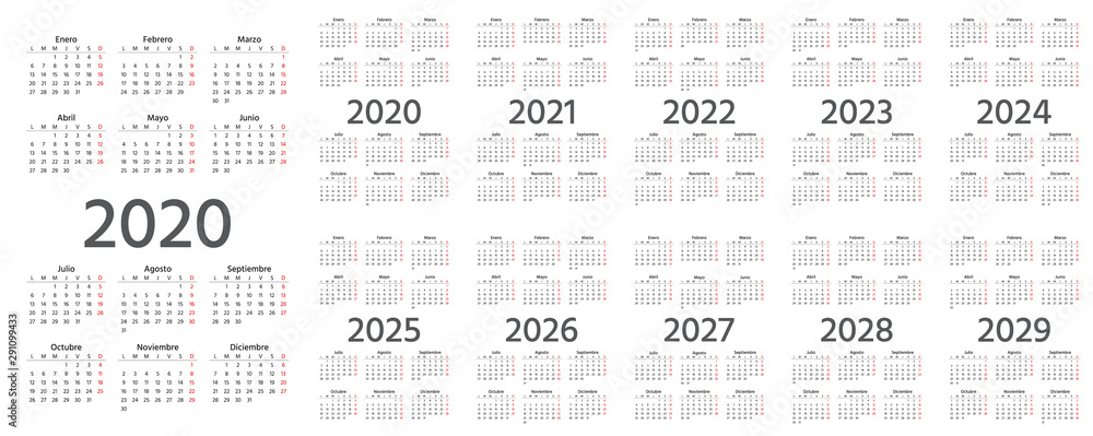 Spanish Calendar 2020, 2021, 2022, 2023, 2024, 2025, 2026, 2027, 2028 ...