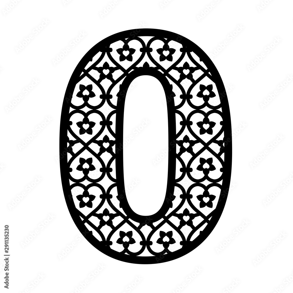 Number 0 for laser cutting. Numeral character zero. Decor font for ...