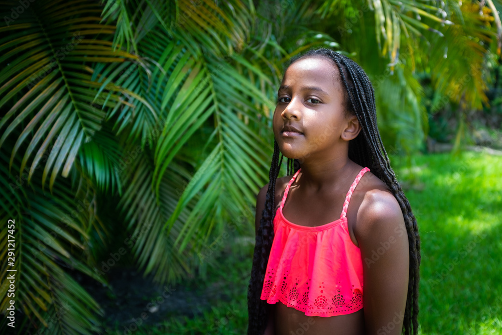 Girl in Bikini With Palm Trees Stock Photo | Adobe Stock