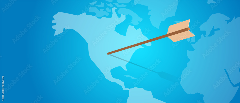 Target market specific location area in map in marketing arrow on world ...