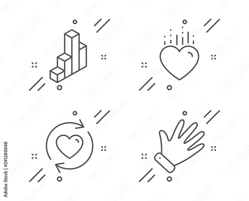 Heart, 3d chart and Update relationships line icons set. Hand sign ...