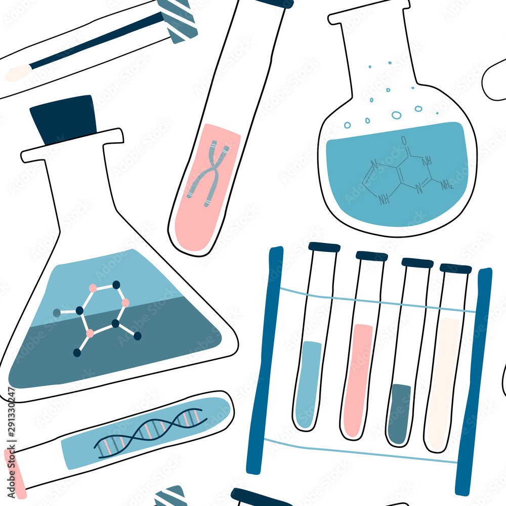 Genetic engineering and genome or gene sequencing seamless pattern with ...