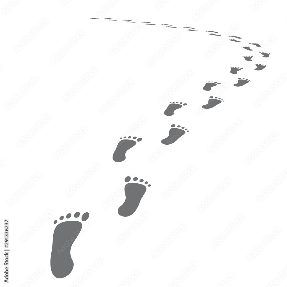Human black silhouette foot print going ahead. Footprints symbol ...