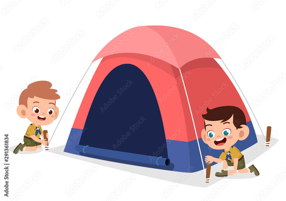 happy cute kids outdoor camp summer holiday Stock Vector | Adobe Stock
