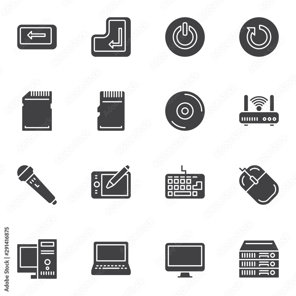 Hardware vector icons set, modern solid symbol collection filled style ...